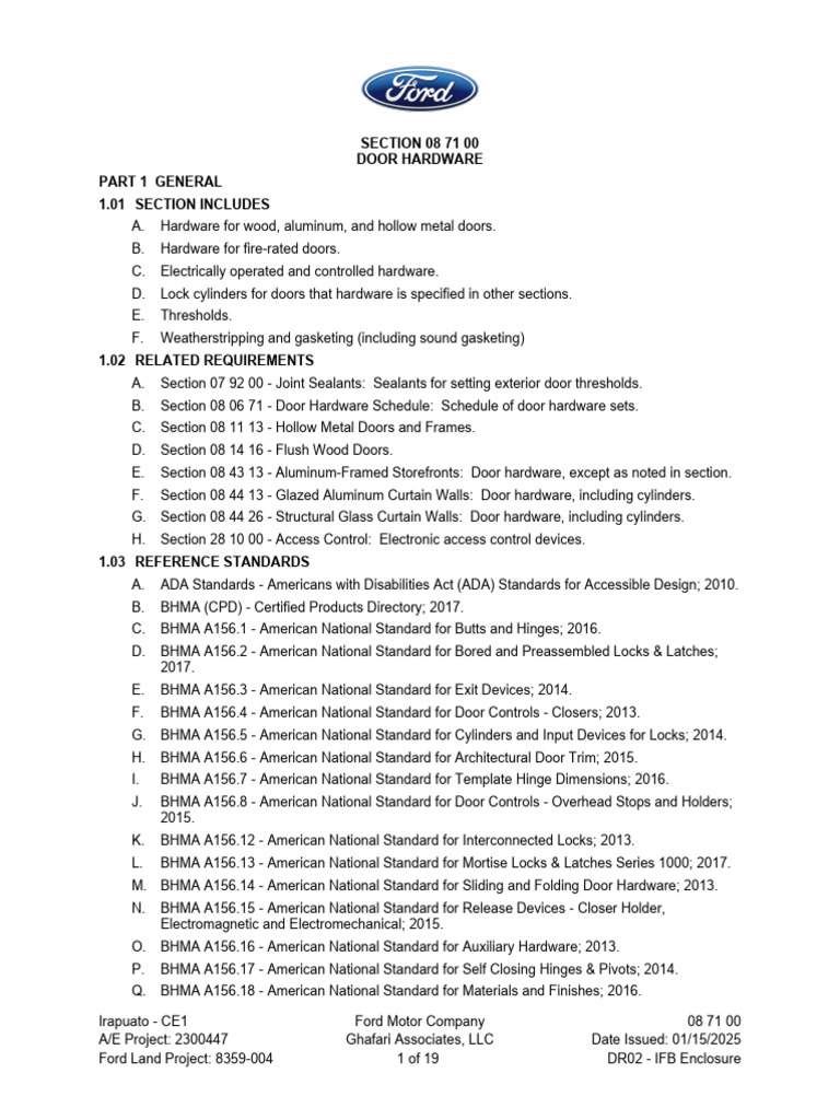 Door Hardware Specifications Overview | PDF | Door | Screw