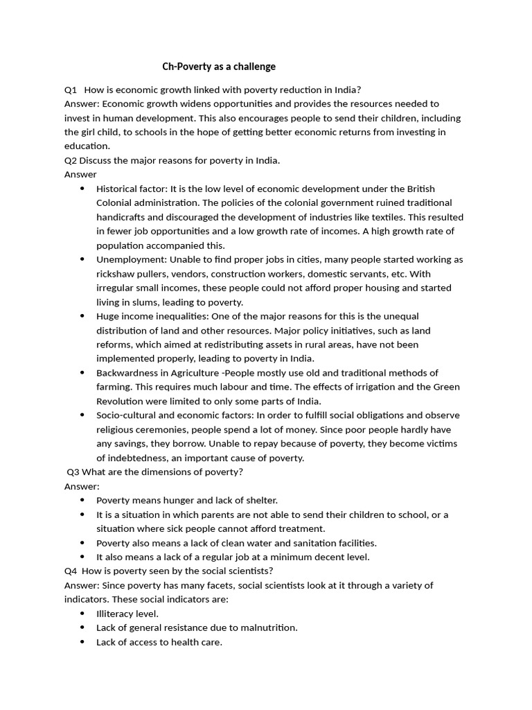 Poverty As A Challenge Ques Ans | PDF | Poverty | Poverty & Homelessness