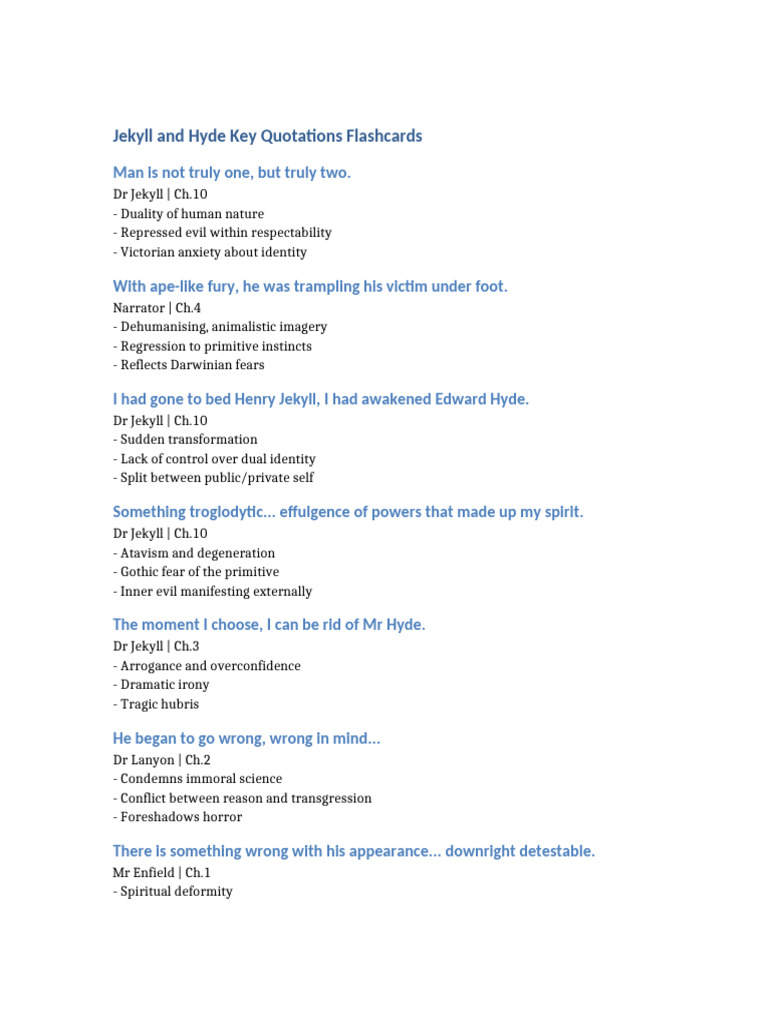 Jekyll and Hyde Flashcards | PDF | Strange Case Of Dr Jekyll And Mr ...