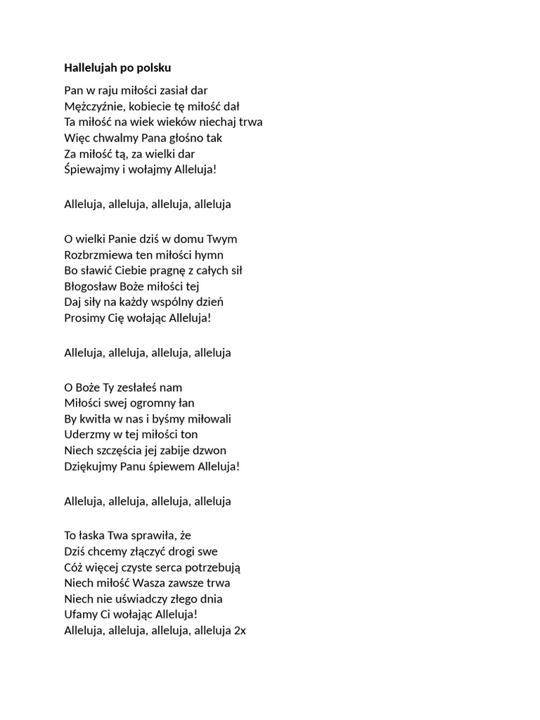 Hallelujah Po Polsku Tekst | PDF