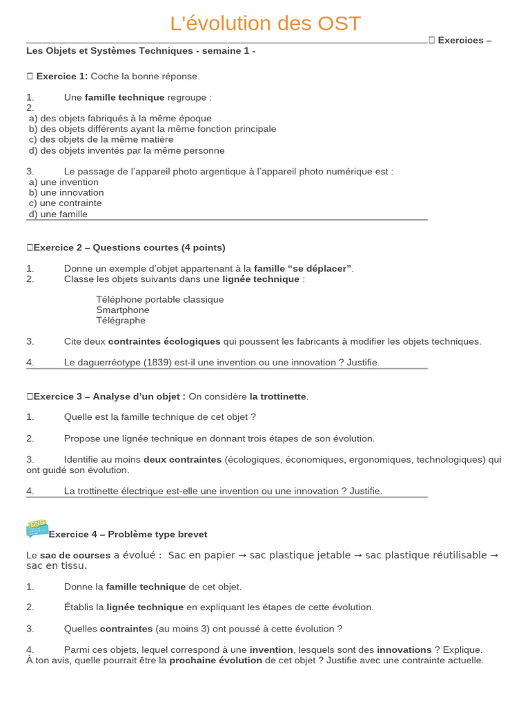 Évolution des Objets Techniques (OST) | PDF | Recyclage | Analyse du ...