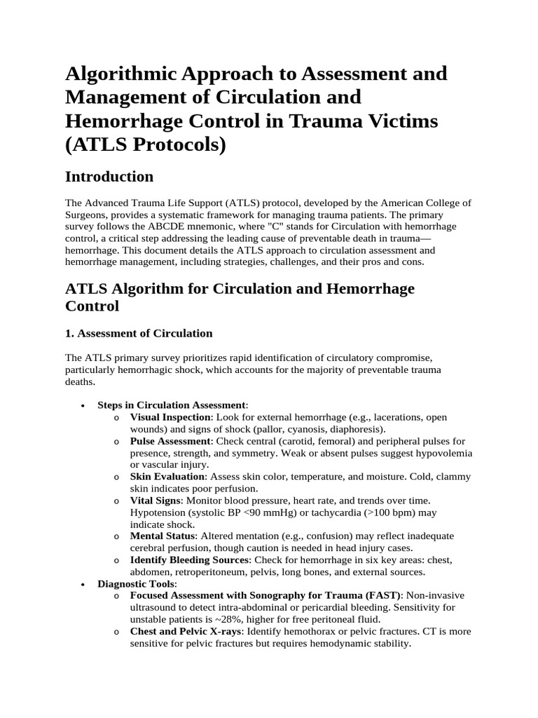 Algorithmic Approach To Assessment and Management of Circulation and ...