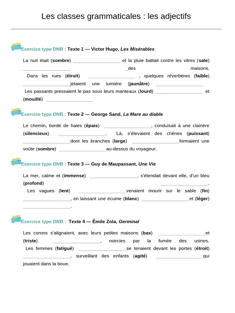 Adjectifs dans des extraits littéraires | PDF