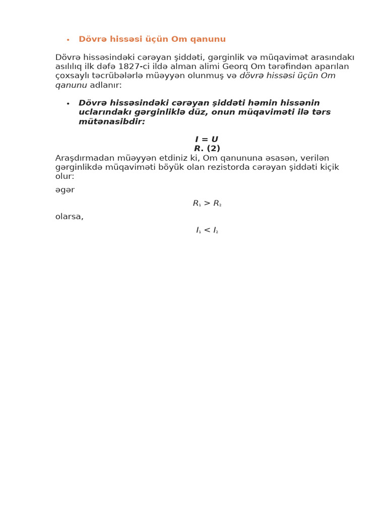 Dövrə Hissəsi Üçün Om Qanunu | PDF