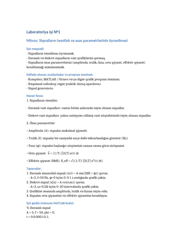Lab1 Siqnallar | PDF
