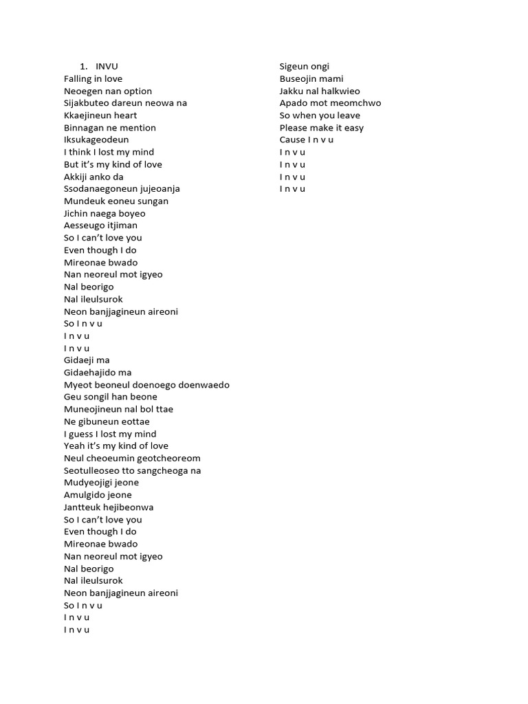 Taeyeon The Odd of Love Setlist Romanized Lyrics | PDF