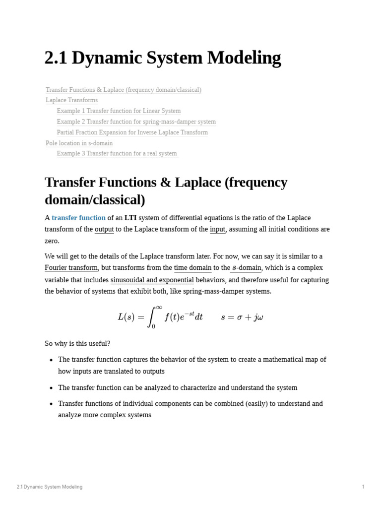 Transfer Functions in Dynamic Systems | PDF | Laplace Transform ...