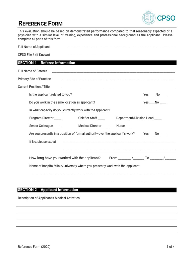 CPSO Reference Form Instructions | PDF | Medicine | Physician