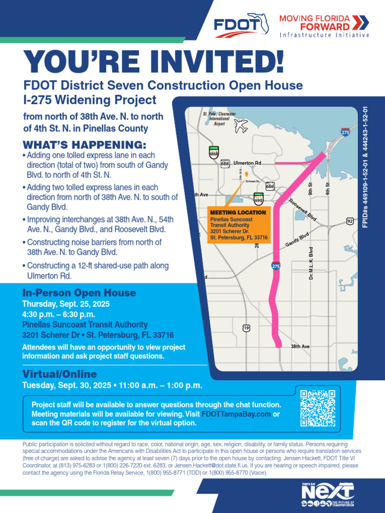 FDOT I-275 Widening Construction Open House Flyer | PDF | Disability