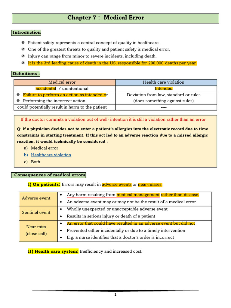 Chapter 7 Medical Error | PDF | Medical Error | Patient Safety