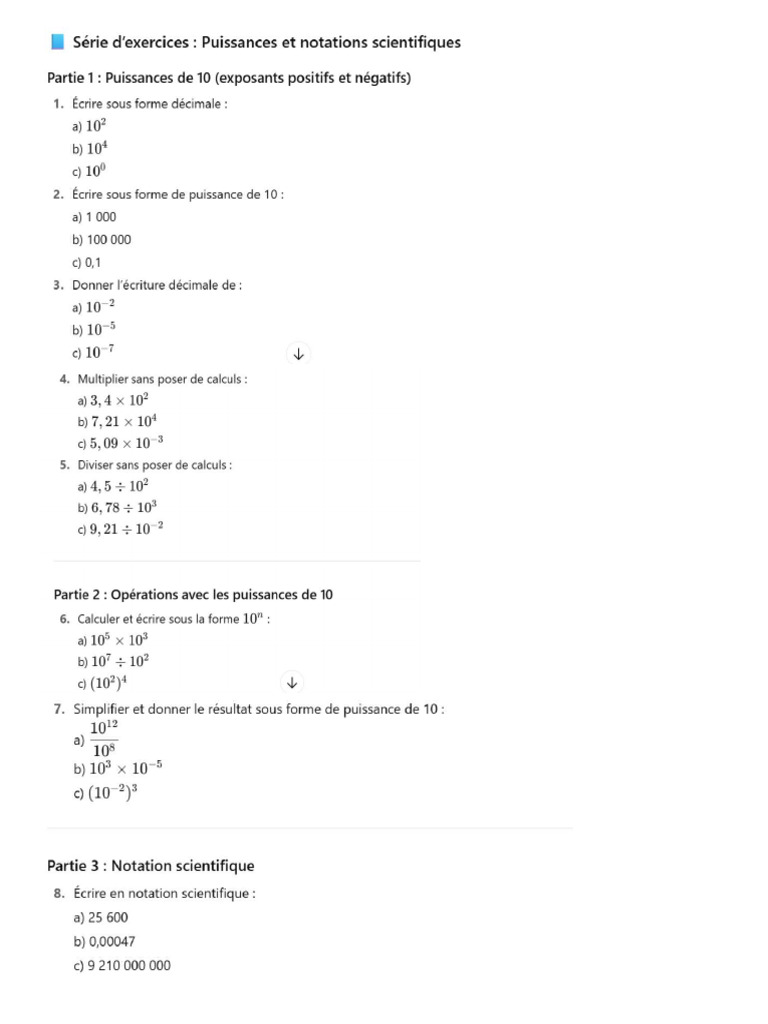 Maths 1 - Rappels 4e - Puissances Et Notations Scientifiques | PDF