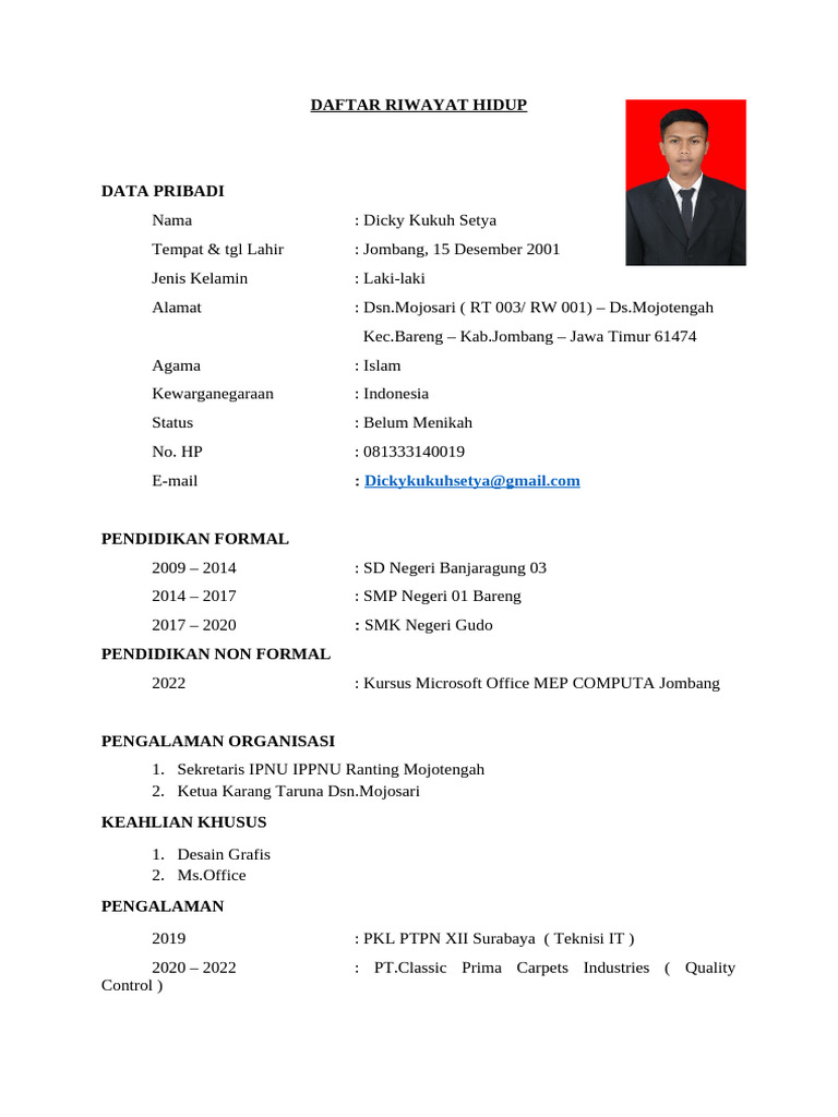 CV Dicky Kukuh Setya: Pendidikan & Pengalaman | PDF