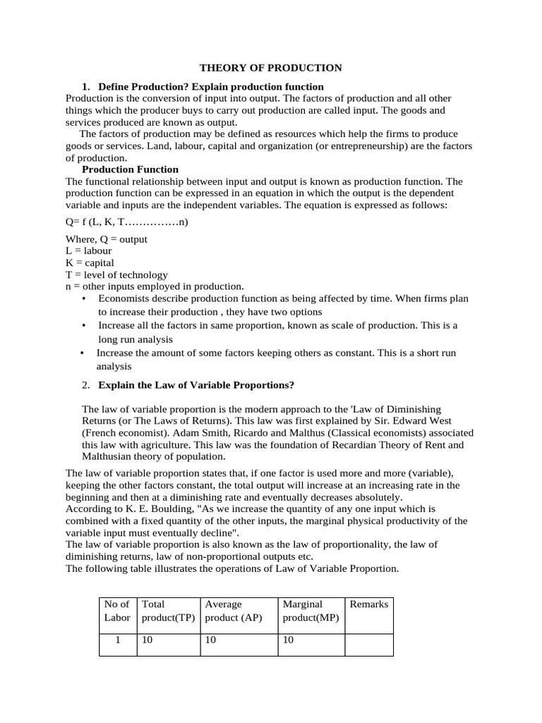 Micro Economics Unit 2 Notes | PDF | Production Function | Labour Economics