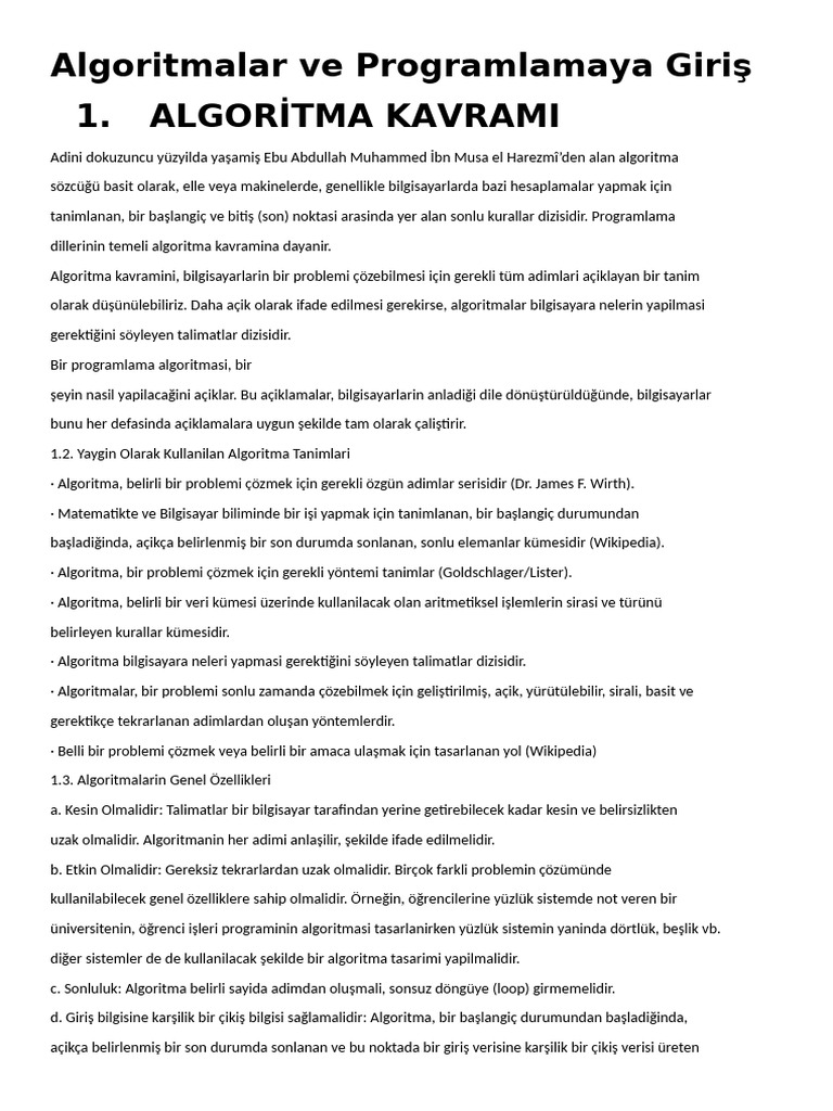 Algoritmalar Ve Programlamaya Giriş | PDF