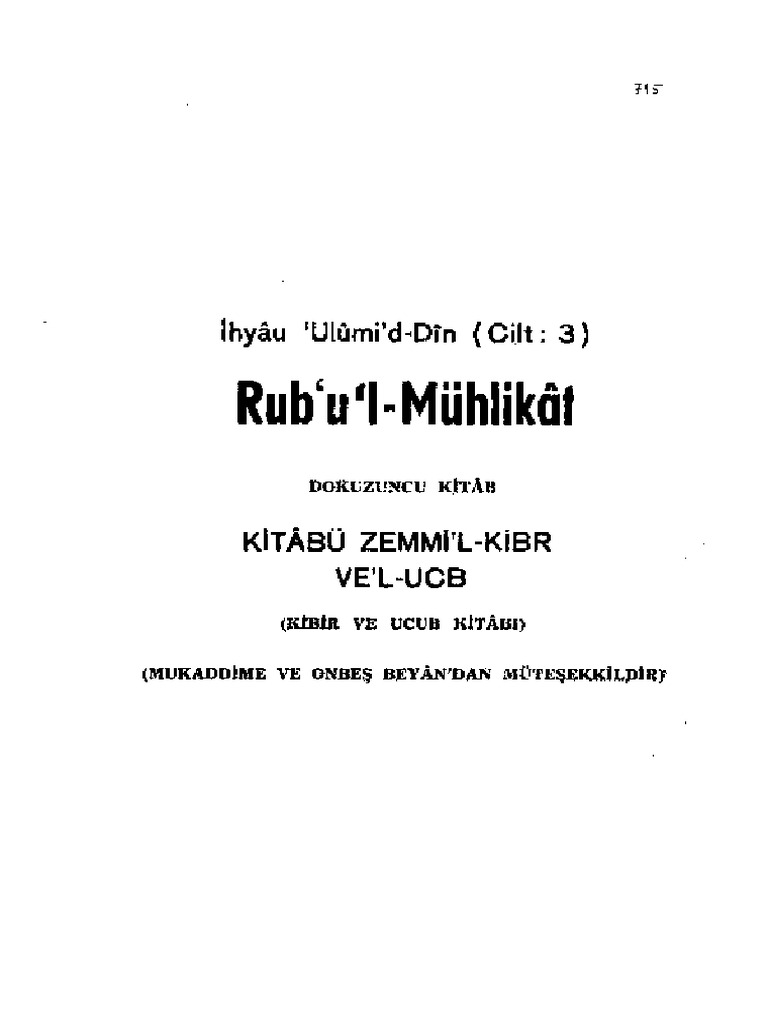 İhya-U Ulumiddin (3.cilt) - 9.Kitap-Kibir Ve Ucup Kitabı | PDF