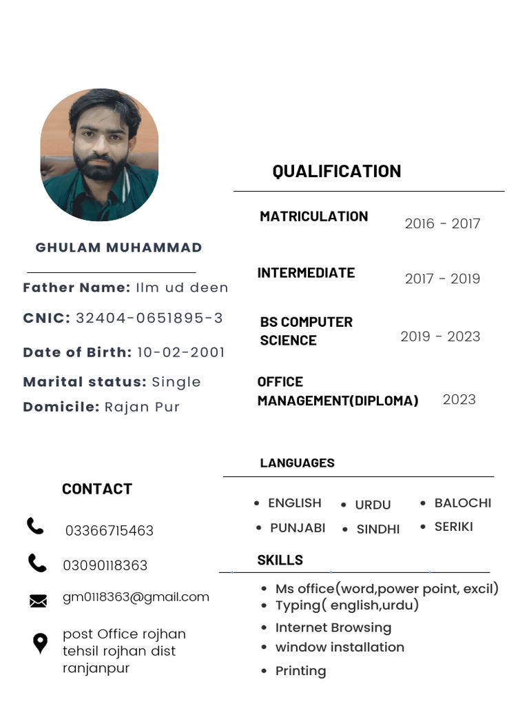 Ghulam Muhammad CV | PDF