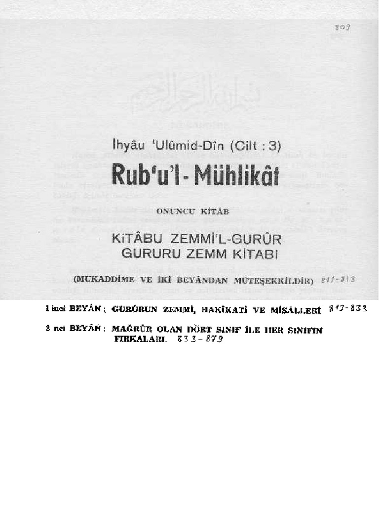 İhya-U Ulumiddin (3.cilt) - 10.Kitap-Gururu Zemm Etmek Kitabı | PDF
