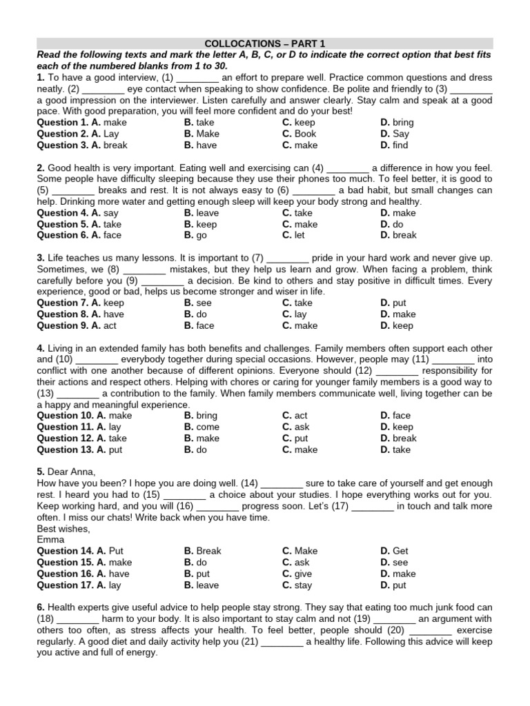 Collocations Practice and Exercises | PDF