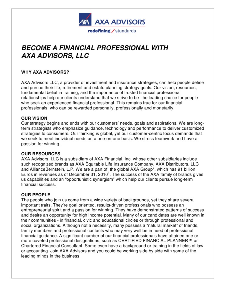 Become A Financial Professional With AXA Advisors | Download Free PDF ...