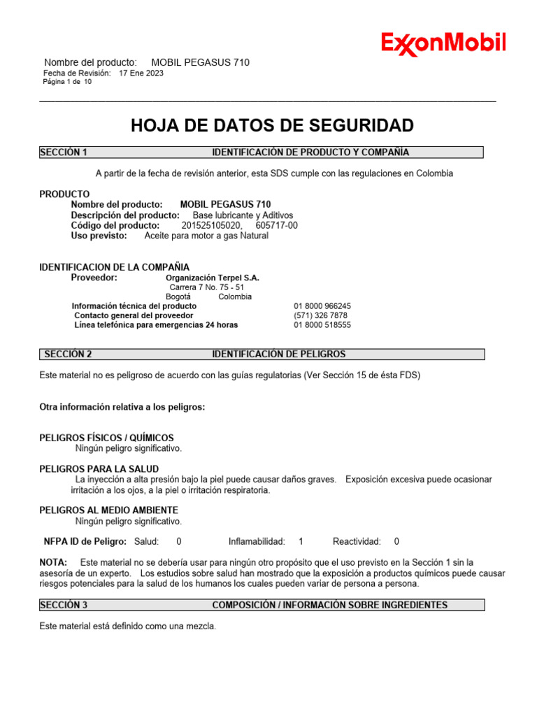 FDS - Mobil Pegasus 710 (72003964665) | PDF | Agua | Ventilación ...