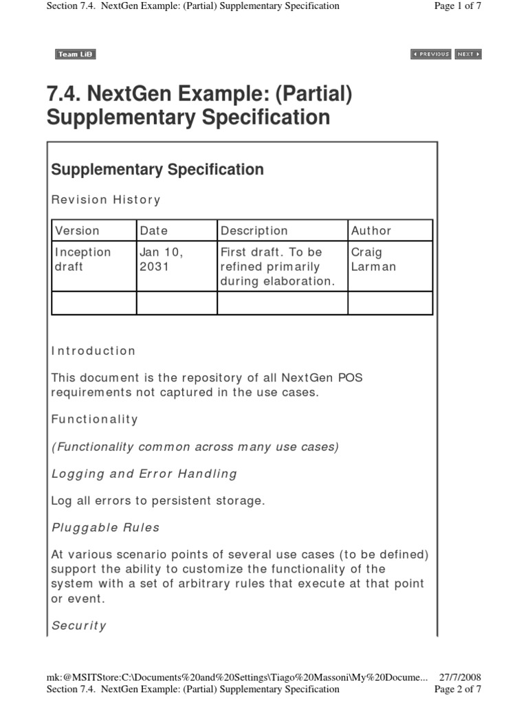7.4. Nextgen Example: (Partial) Supplementary Specification | PDF ...