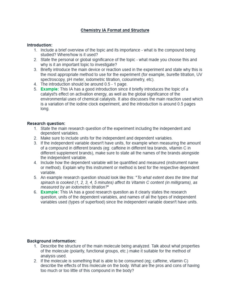 Chemistry IA Format and Structure | PDF | Methodology | Experiment