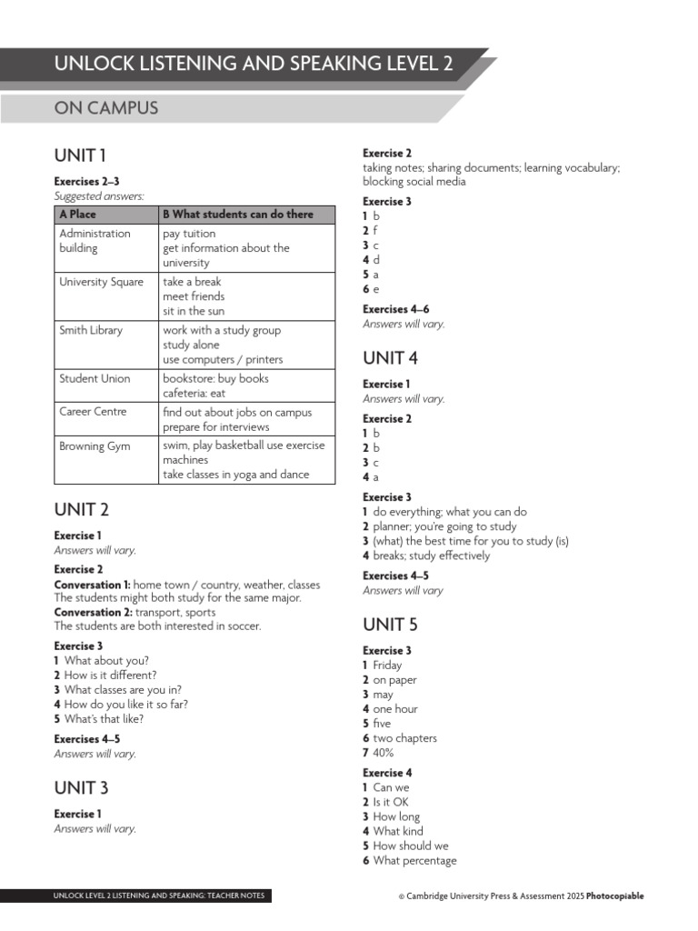 Listening and Speaking 2 on Campus Answers | PDF