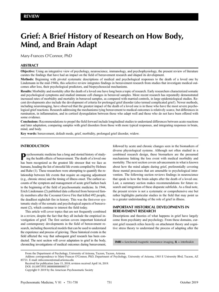 Grief A Brief History of Research On How Body,.8 | PDF | Grief | Psychology