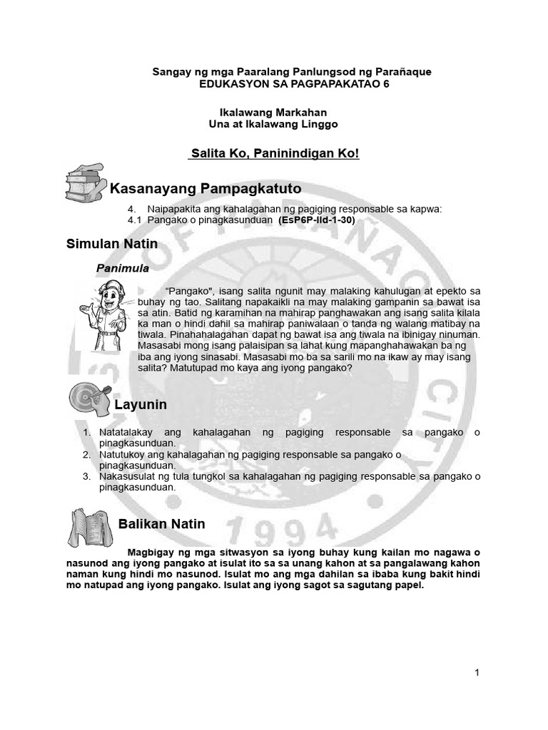 ESP Grade6 Quarter2 Module1 Week 1 and 2 | PDF