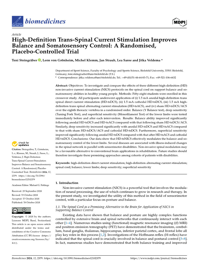 High-Definition Trans-Spinal Current Stimulation Improves Balance and ...