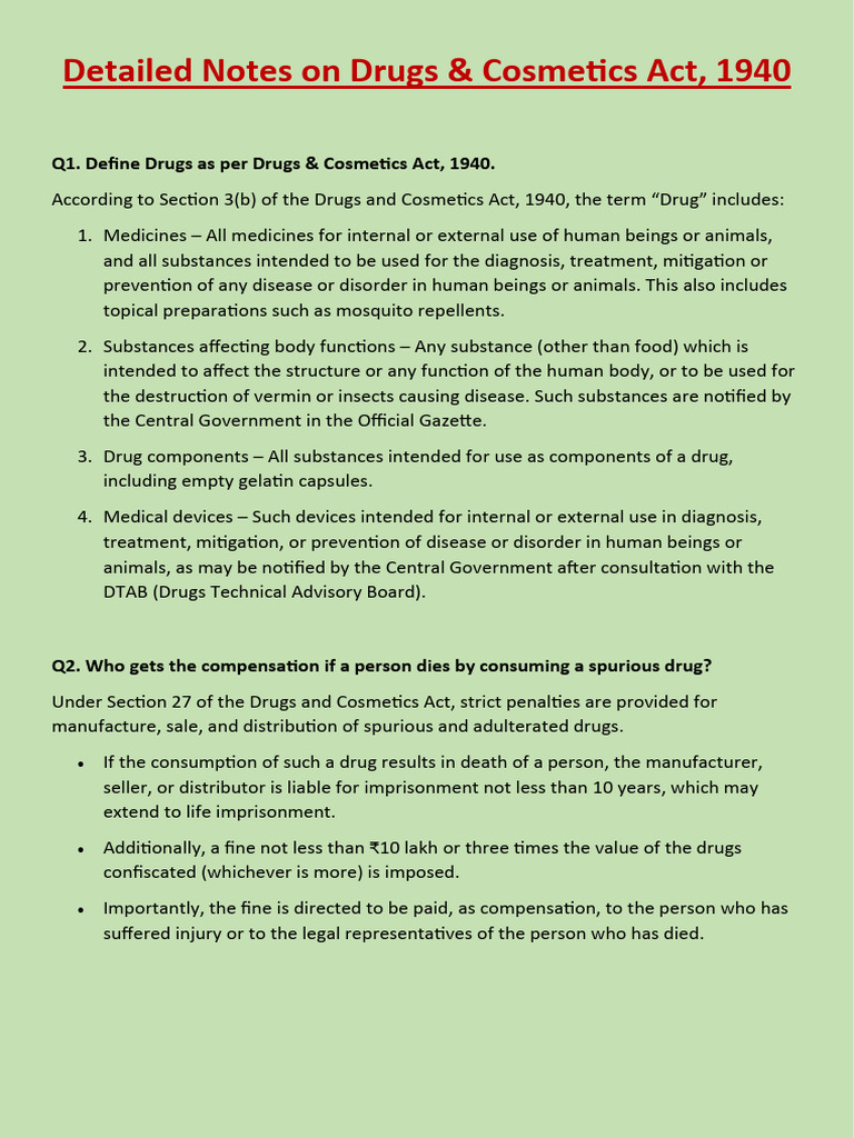Detailed Notes On Drugs | PDF | Drugs | Controlled Substances Act