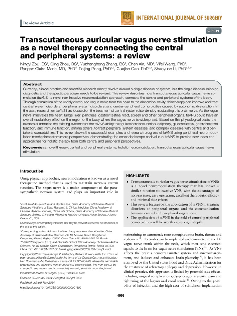 Transcutaneous Auricular Vagus Nerve Stimulation.46 | PDF | Vagus Nerve ...