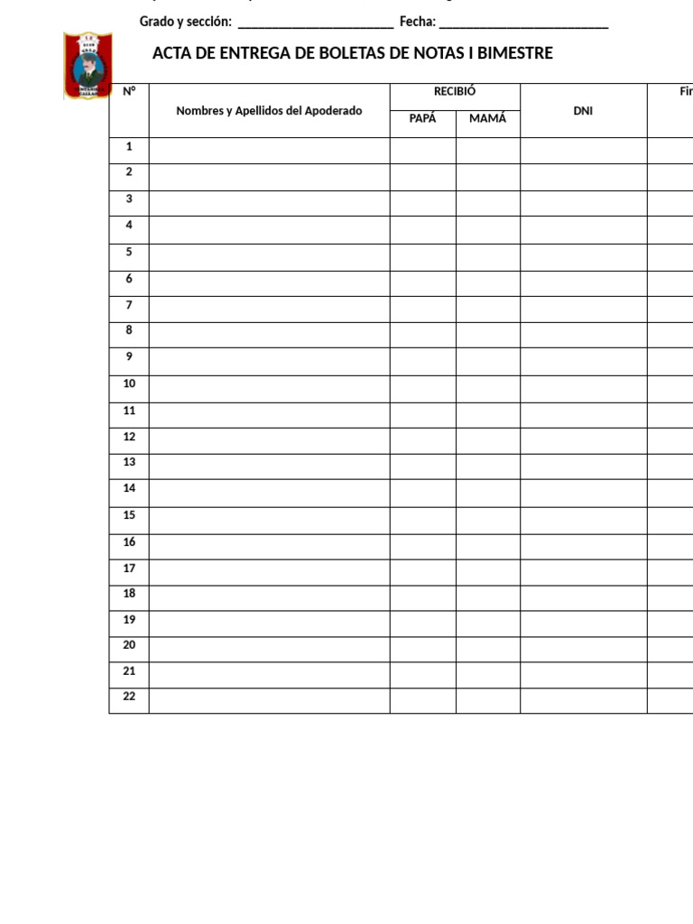 Acta Entrega de Boletas de Notas | PDF