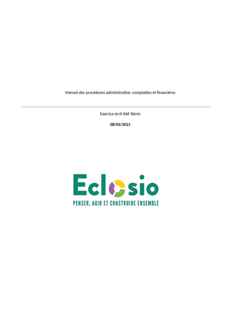 Manuel des procédures Eclosio Bénin | PDF | Facture | Comptabilité