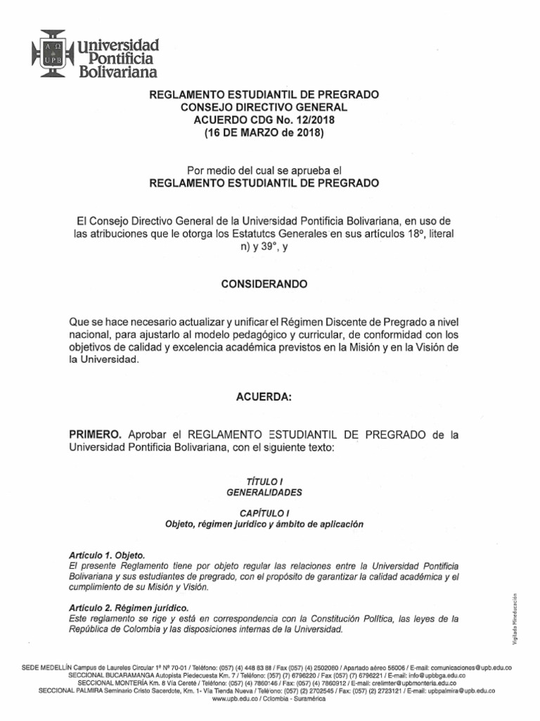 Reglamento Estudiantil 2019 | PDF