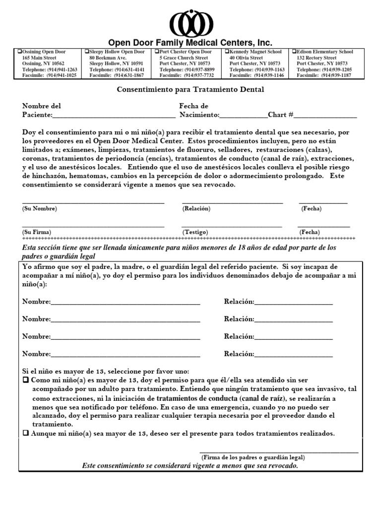 Consentimiento para Tratamiento Dental | PDF | Cuidado de la salud ...