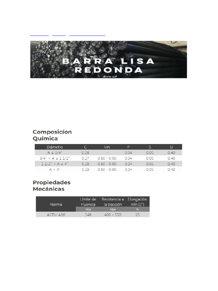 Barra Lisa Redonda A36: Usos y Especificaciones | PDF