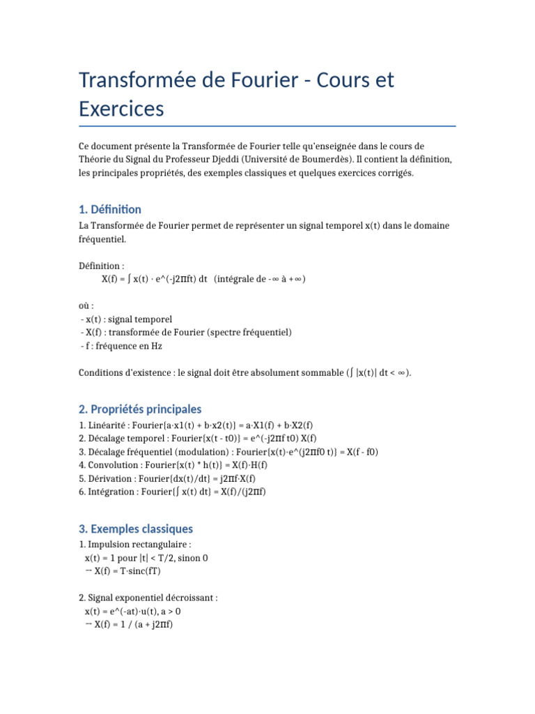Introduction à la Transformée de Fourier | PDF