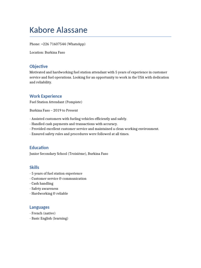 Kabore Alassane USA CV | PDF