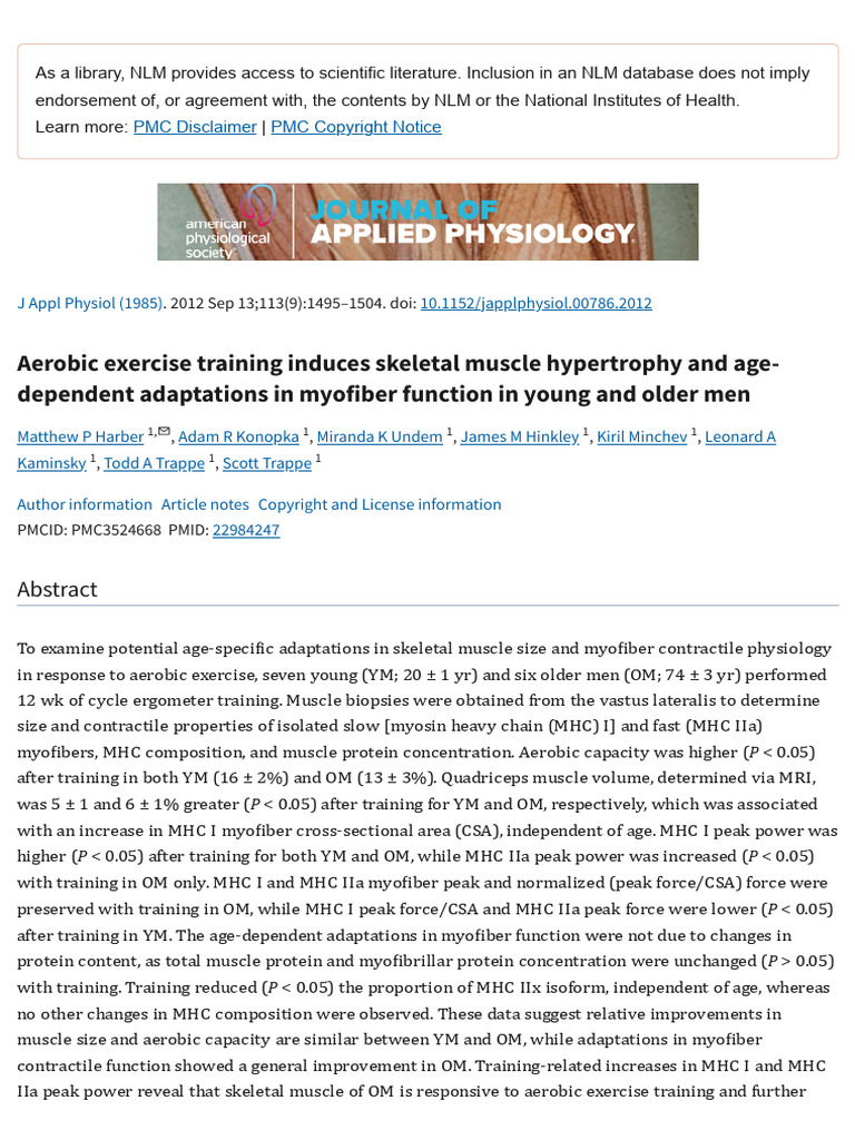Aerobic Exercise Training Induces Skeletal Muscle Hypertrophy and Age-Dependent Adaptations in ...
