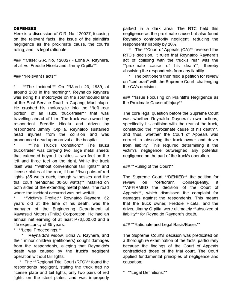 Torts Defenses | PDF | Negligence | Proximate Cause