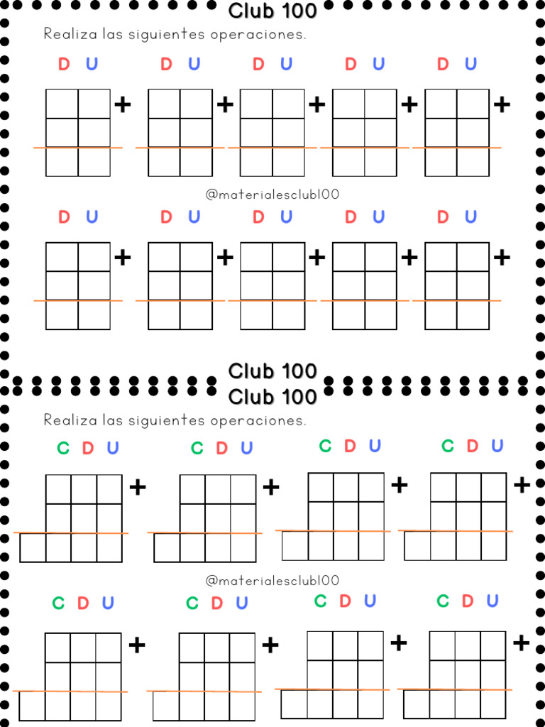 Formatos para Sumas y Restas | PDF