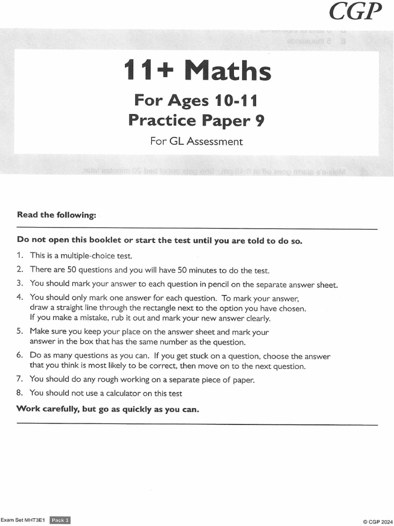 CGP GL Maths Practice Paper 9 | PDF