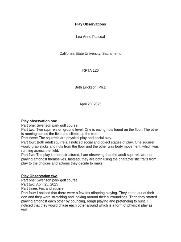 Play Observation Lea Pascual | PDF | Psychological Concepts | Psychology