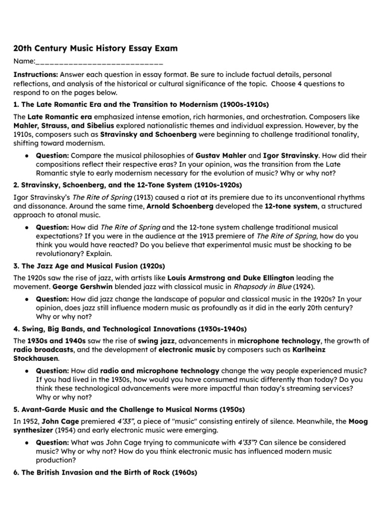 20th Century Music Evolution Essay | PDF | Rock Music | Electronic Music