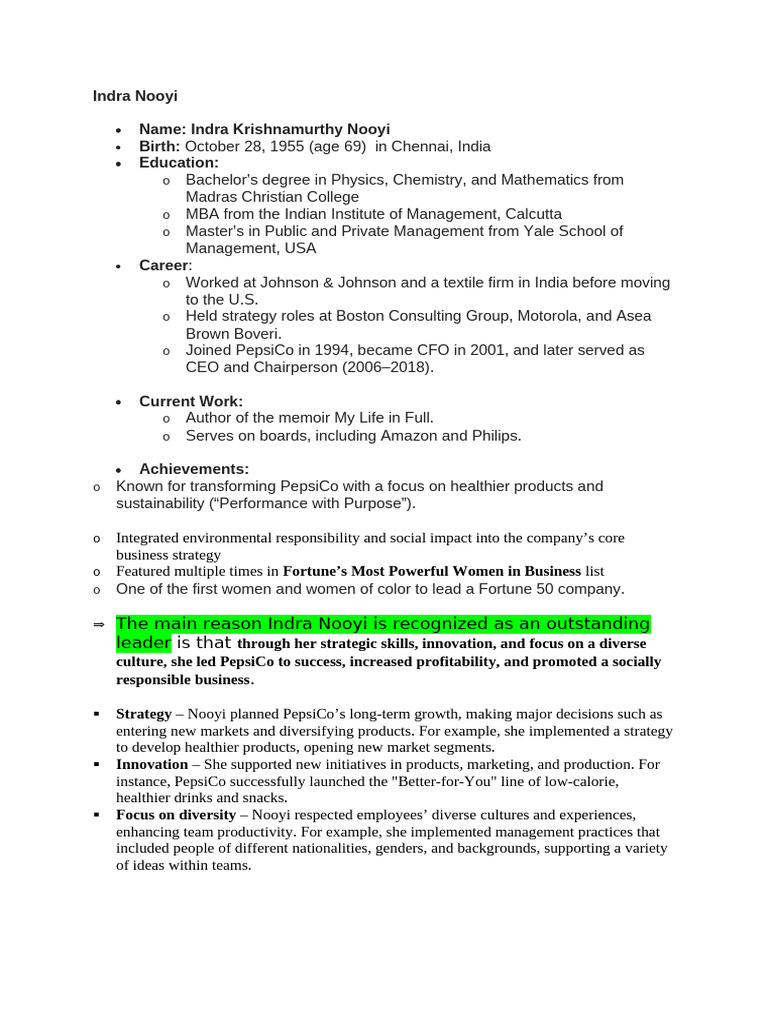 Indra Nooyi | PDF | Leadership | Social Psychology