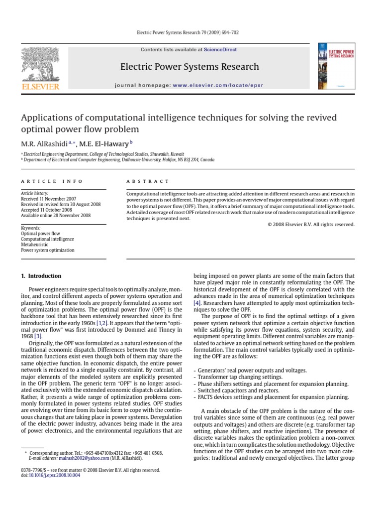 Electric Power Systems Research | PDF | Mathematical Optimization ...