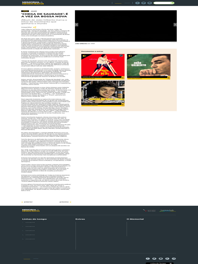Memorial da Democracia - 'Chega de saudade': é a vez da bossa nova 2 | PDF