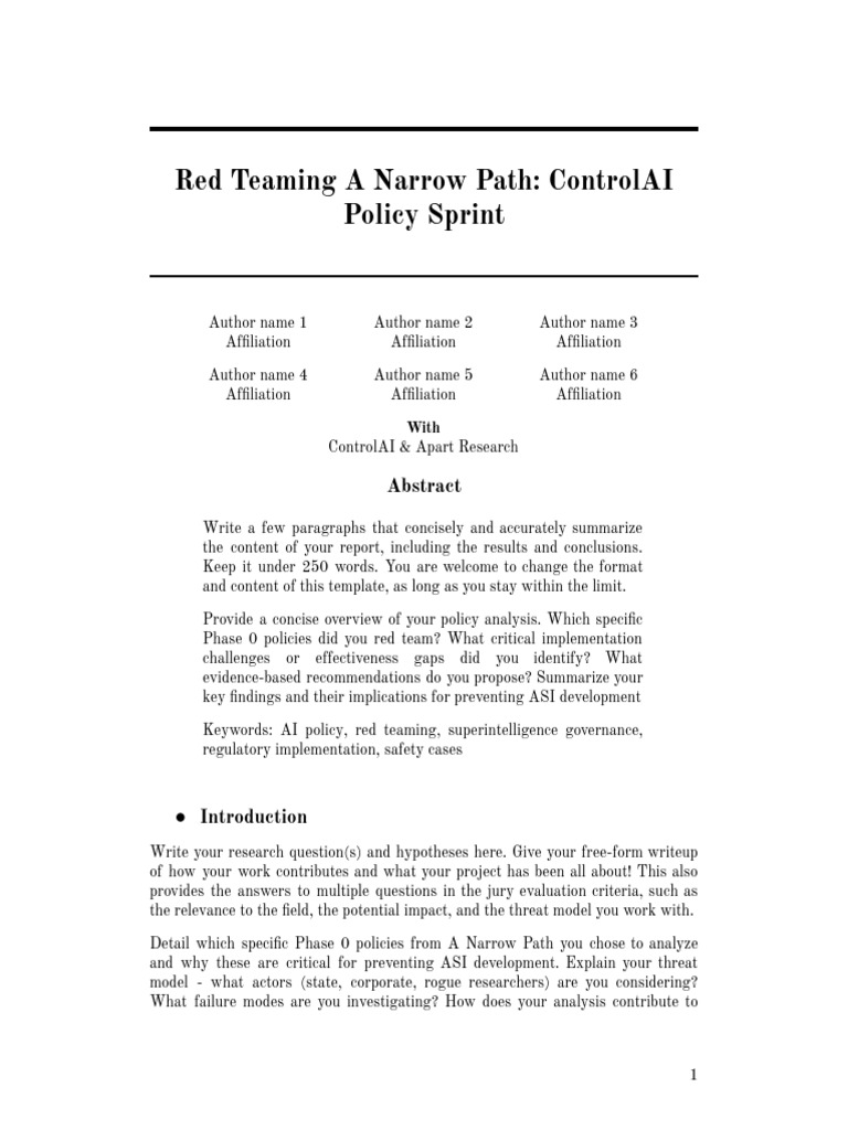 ControlAI Narrow Sprint Standard Submission Template | PDF | Policy ...