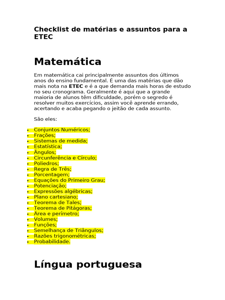 Assuntos que caem na ETEC | PDF | Organismos | Geografia